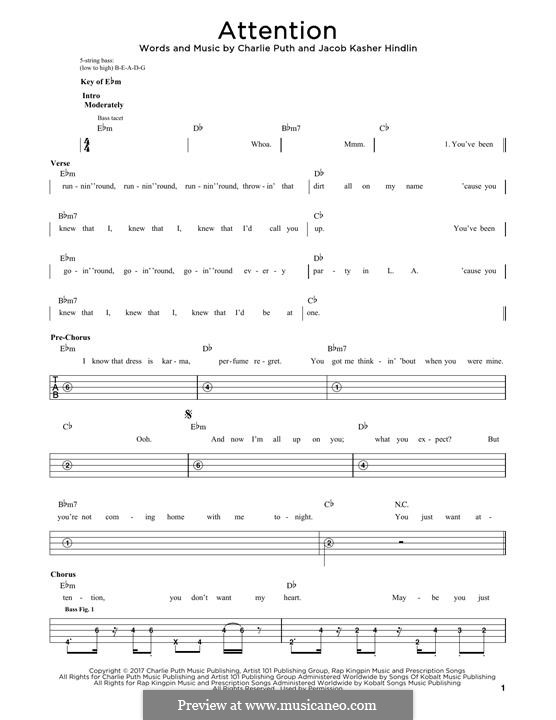 Attention by J. Kasher Hindlin, C. Puth - sheet music on MusicaNeo