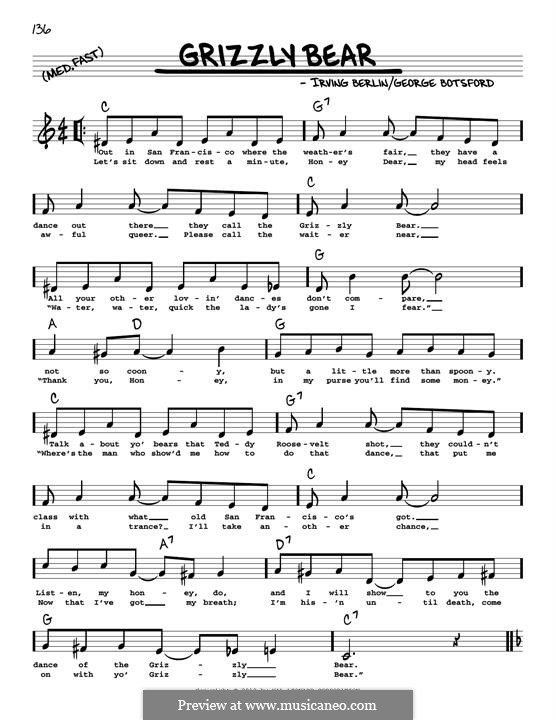Grizzly Bear by I. Berlin - sheet music on MusicaNeo