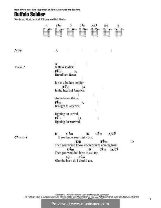 Buffalo Soldier (Bob Marley) by N. Williams - sheet music on MusicaNeo