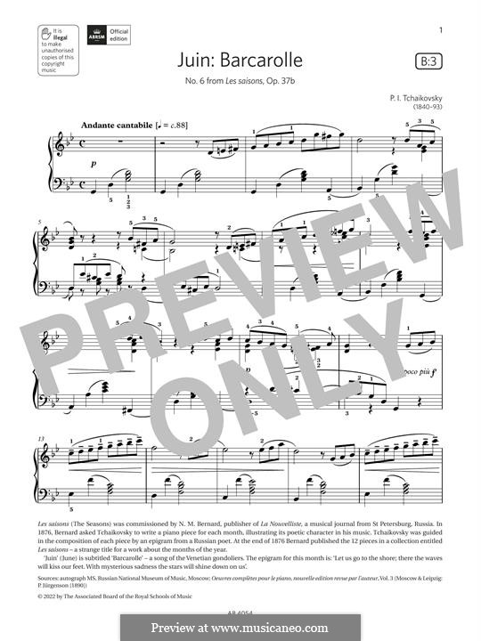 No.6 June (Barcarole) (The Seasons, TH 135 Op.37a) by P. Tchaikovsky on ...