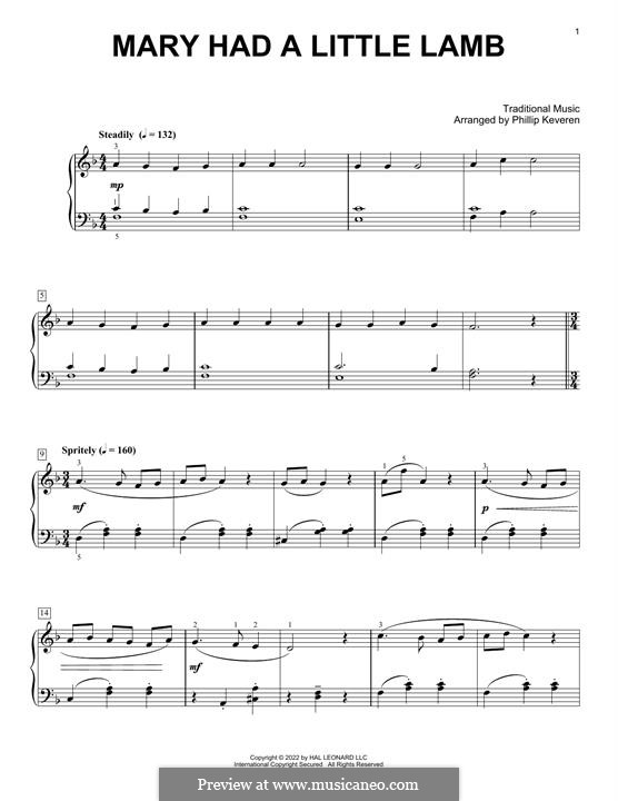 Mary Had a Little Lamb by folklore - sheet music on MusicaNeo