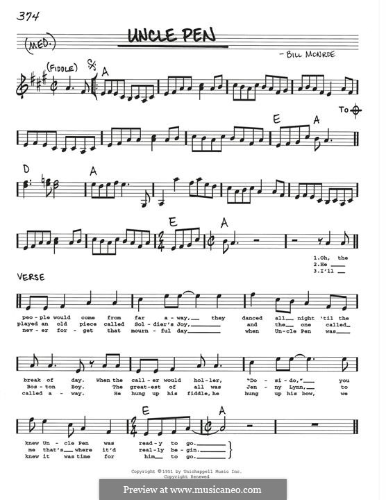 Uncle Pen by B. Monroe - sheet music on MusicaNeo