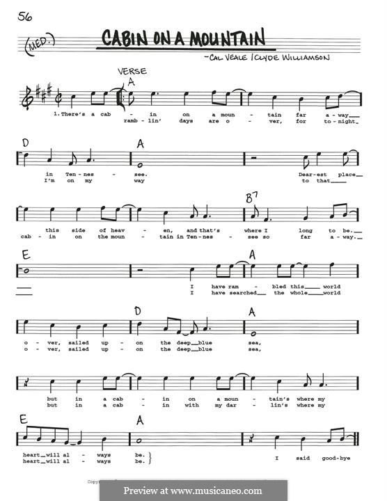 Cabin On A Mountain (Cal Veale) by C. Williamson - sheet music on MusicaNeo