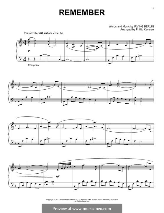 Remember by I. Berlin - sheet music on MusicaNeo