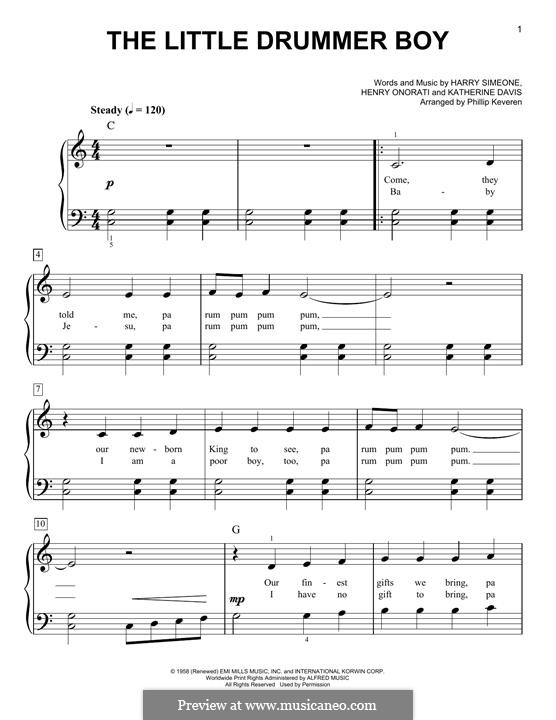 Piano version (The Little Drummer Boy) by H. Simeone, H. Onorati, K.K ...