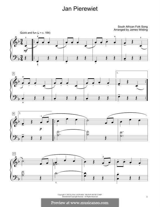 Jan Pierewiet by folklore - sheet music on MusicaNeo