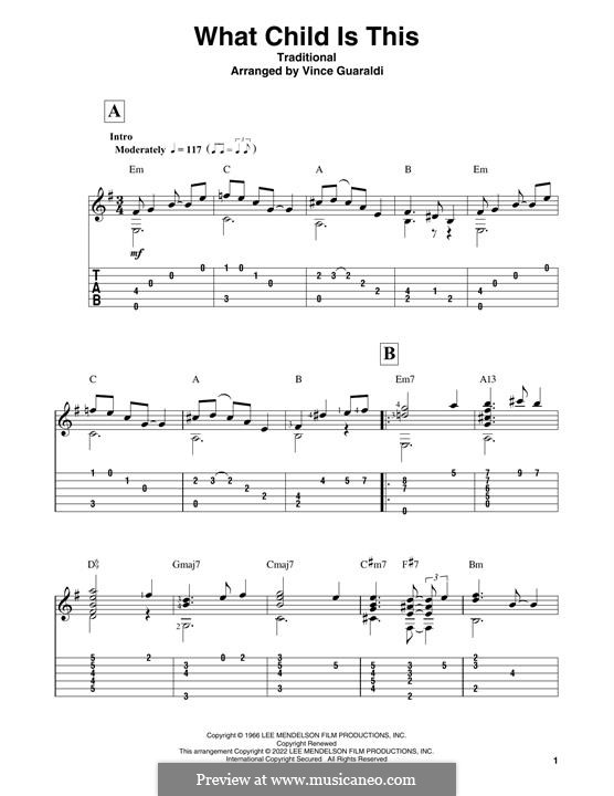 Guitar version (What Child Is This?) by folklore - sheet music on MusicaNeo