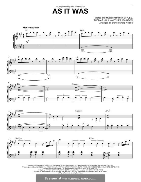 As It Was (Harry Styles) by T.S. Johnson - sheet music on MusicaNeo