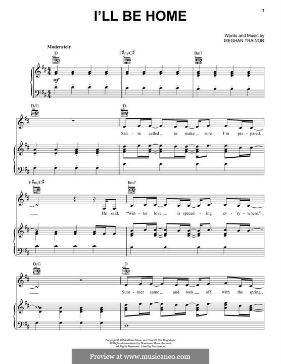 I'll Be Home by M. Trainor - sheet music on MusicaNeo
