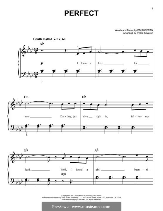 Piano version (Perfect) by E. Sheeran - sheet music on MusicaNeo