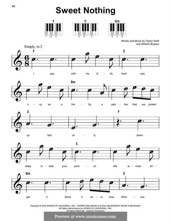Sweet Nothing (Taylor Swift) by W. Bowery - sheet music on MusicaNeo