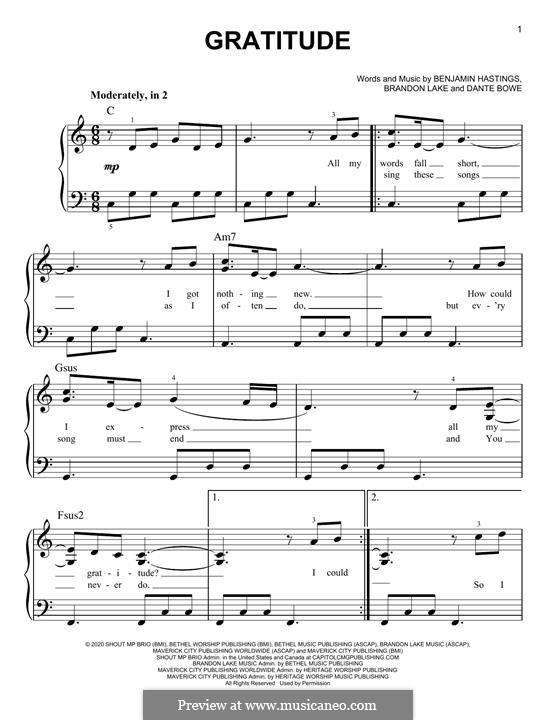 Gratitude (Brandon Lake) by B. Hastings - sheet music on MusicaNeo Gratitude (Brandon Lake) by B. Hastings - sheet music on MusicaNeo
