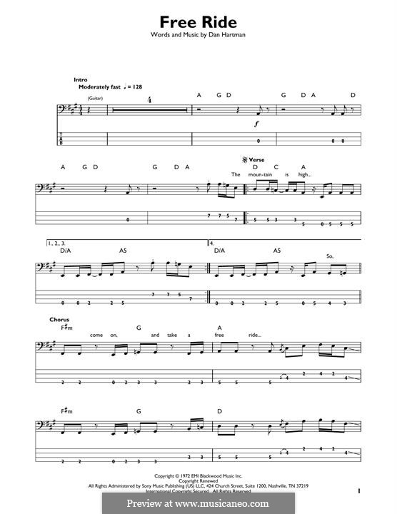 Free Ride (Edgar Winter Group) by D. Hartman - sheet music on MusicaNeo