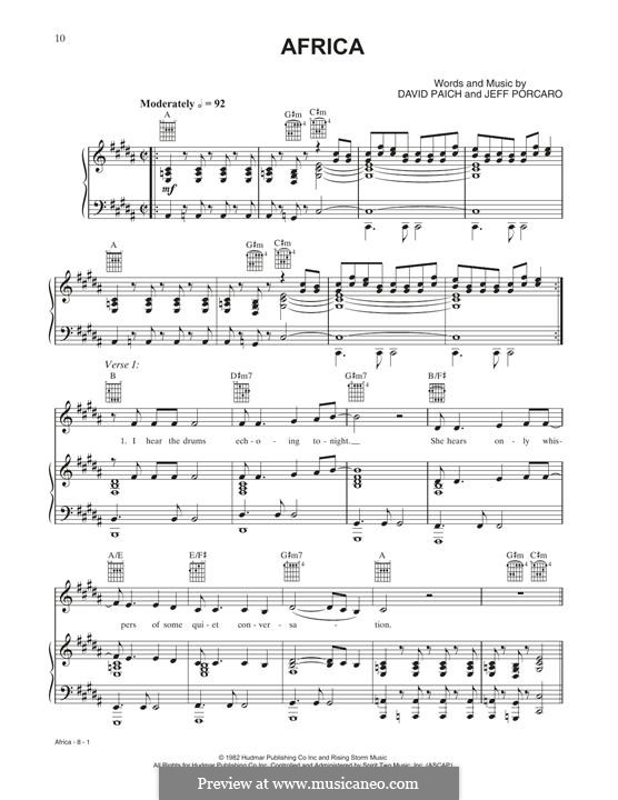 Africa (Toto) by D. Paich, J. Porcaro - sheet music on MusicaNeo