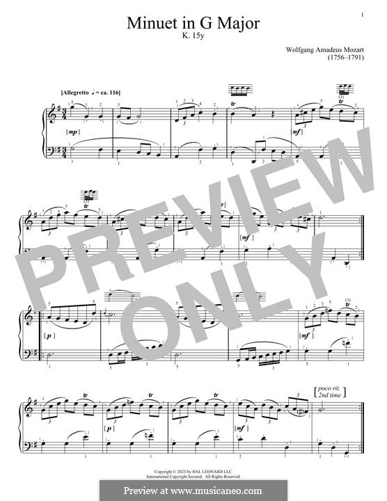 Minuet in G Major, K.15y by W.A. Mozart - sheet music on MusicaNeo