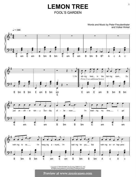 Lemon Tree (Fool's Garden) by P. Freudenthaler - sheet music on MusicaNeo