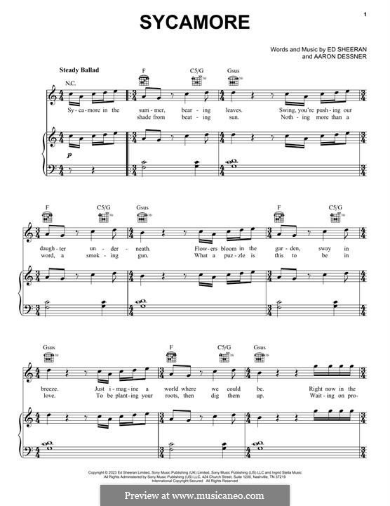 Sycamore by E. Sheeran, A. Dessner - sheet music on MusicaNeo