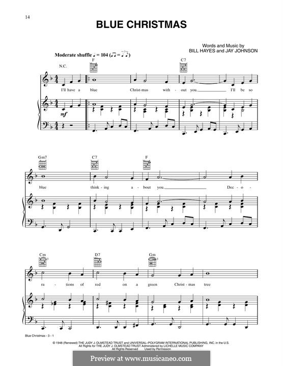 Vocal version (Blue Christmas) by B. Hayes, J. Johnson on MusicaNeo