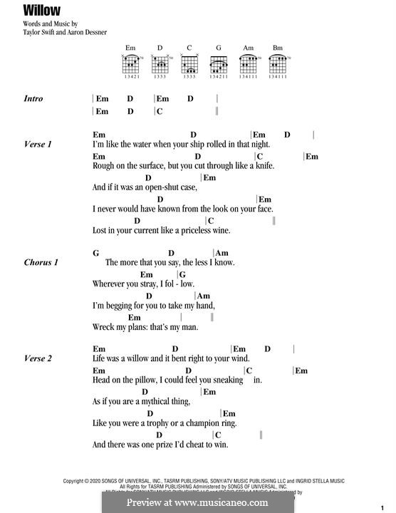 Willow (Taylor Swift) by A. Dessner - sheet music on MusicaNeo