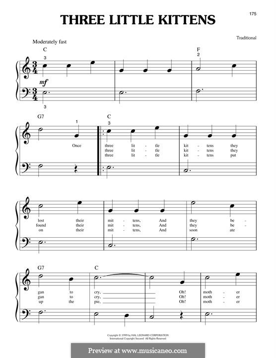 Three Little Kittens by folklore - sheet music on MusicaNeo
