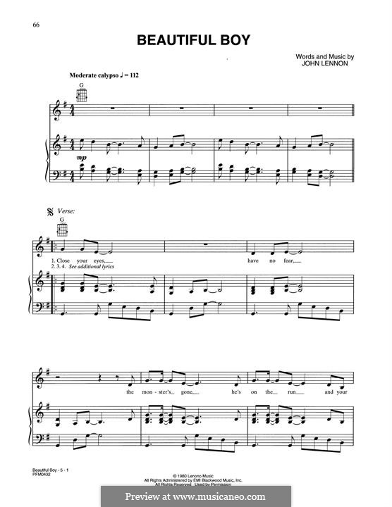 Beautiful Boy (Darling Boy) by J. Lennon - sheet music on MusicaNeo