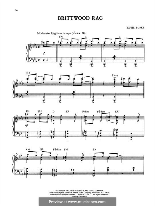Brittwood Rag by E. Blake - sheet music on MusicaNeo
