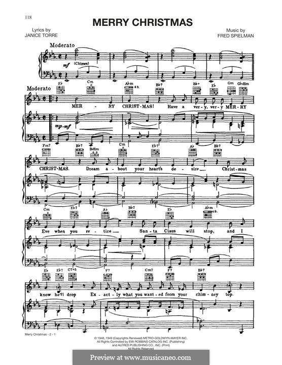 Merry Christmas (Johnny Mathis) by F. Spielman - sheet music on MusicaNeo