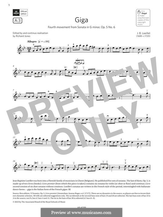Giga by J.B. Loeillet de Gant - sheet music on MusicaNeo
