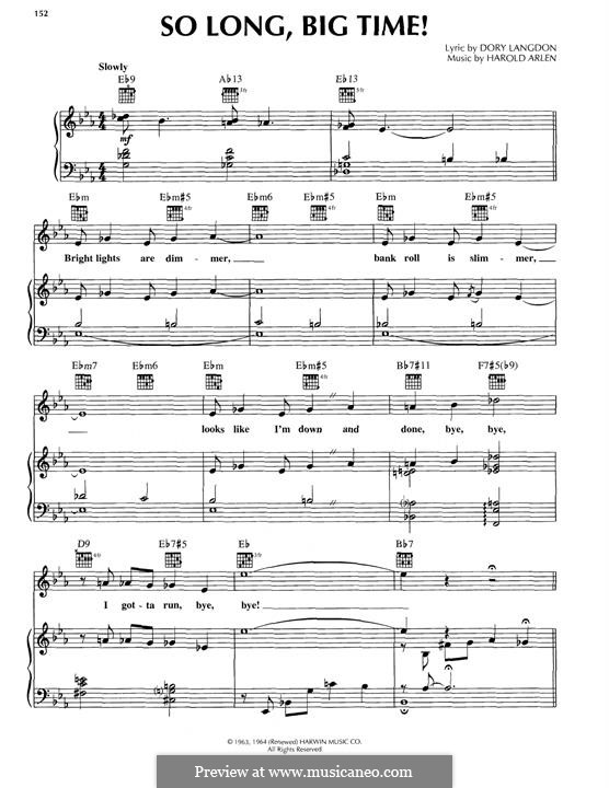 So Long, Big Time! by H. Arlen - sheet music on MusicaNeo