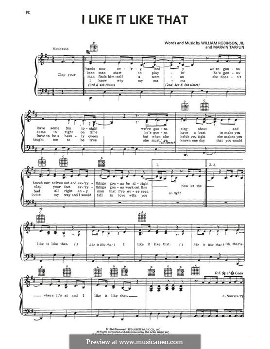 I Like It Like That (The Miracles) by M. Tarplin - sheet music on MusicaNeo
