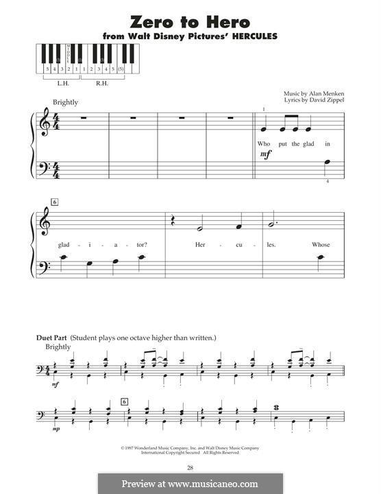 Zero to Hero (from Disney's Hercules) by A. Menken on MusicaNeo