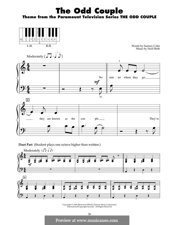 Theme from The Odd Couple by N. Hefti - sheet music on MusicaNeo