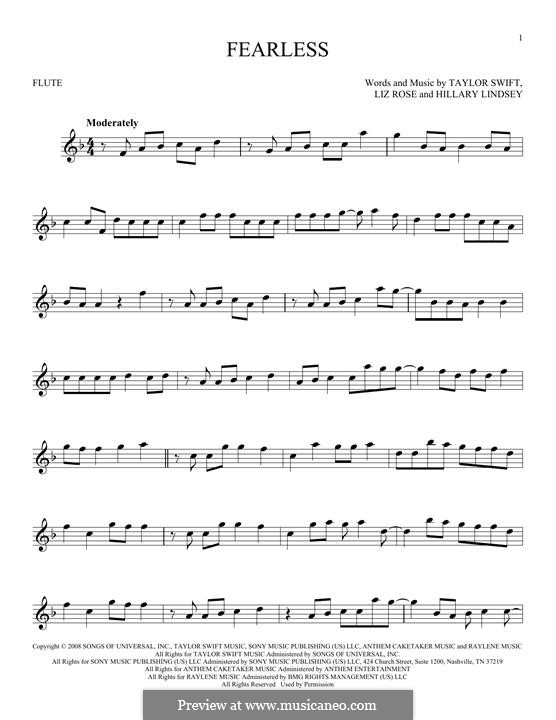 Fearless (Taylor Swift) by H. Lindsey, L. Rose - sheet music on MusicaNeo