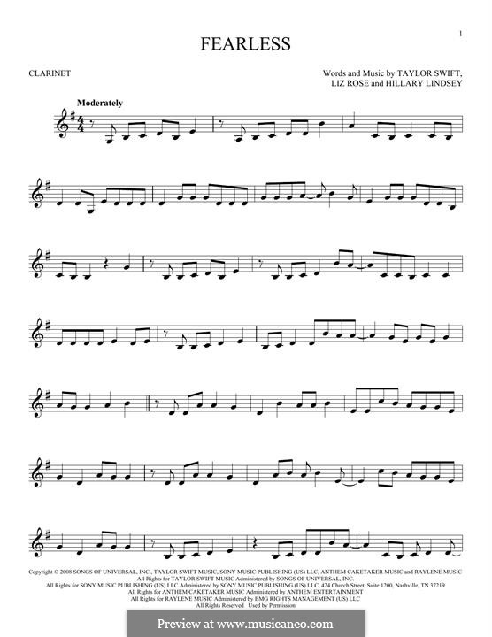 Fearless (Taylor Swift) by H. Lindsey, L. Rose - sheet music on MusicaNeo