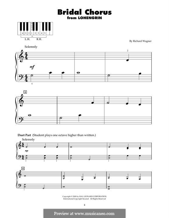 Bridal Chorus, for Piano (Lohengrin, WWV 75) by R. Wagner on MusicaNeo