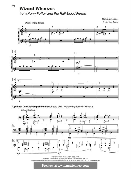 Wizard Wheezes (from Harry Potter) by N. Hooper - sheet music on MusicaNeo