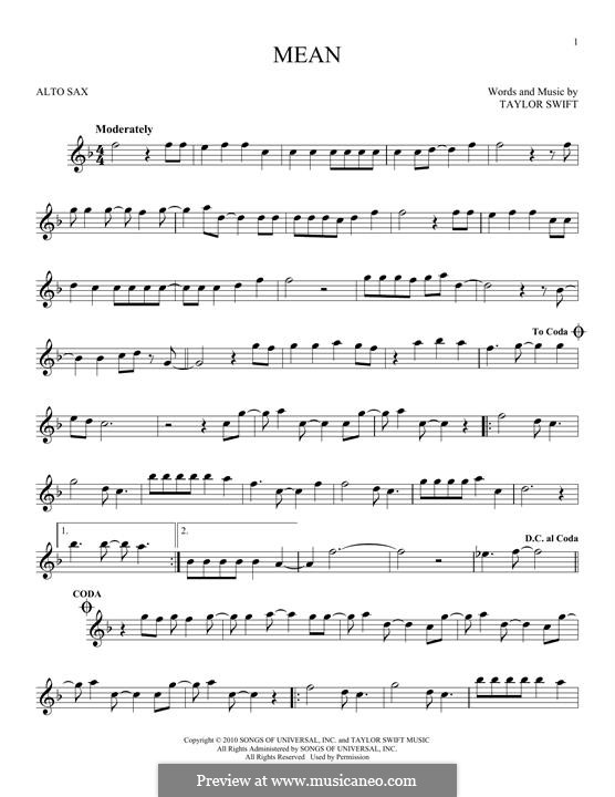 Mean by T. Swift - sheet music on MusicaNeo