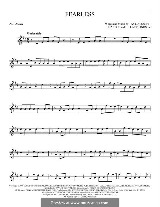 Fearless (Taylor Swift) by H. Lindsey, L. Rose - sheet music on MusicaNeo