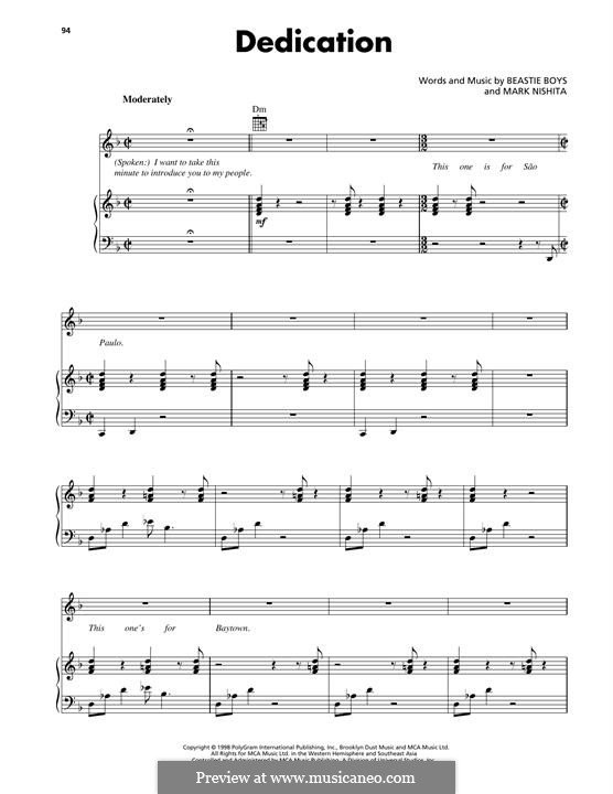 Dedication by Beastie Boys - sheet music on MusicaNeo