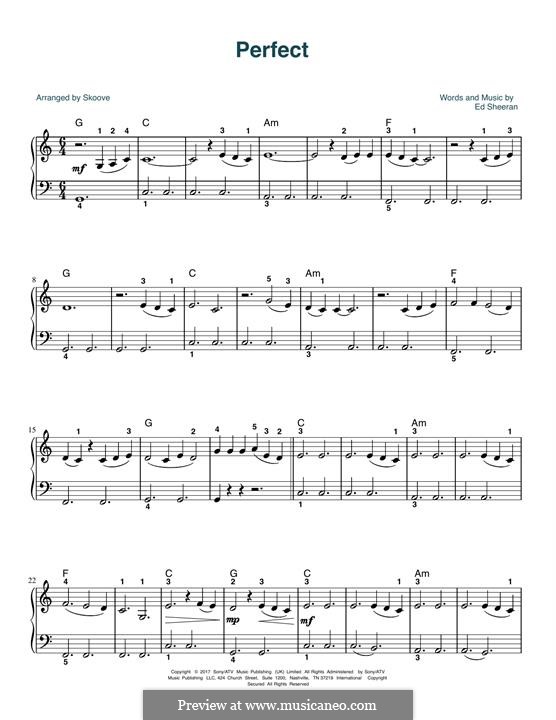 Piano version (Perfect) by E. Sheeran - sheet music on MusicaNeo