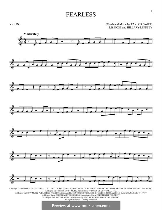 Fearless (Taylor Swift) by H. Lindsey, L. Rose - sheet music on MusicaNeo