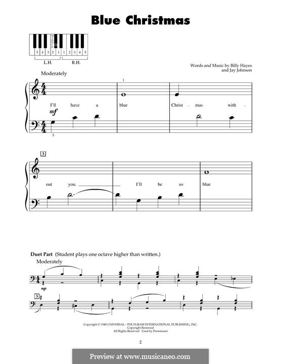 Piano version (Blue Christmas) by B. Hayes, J. Johnson on MusicaNeo