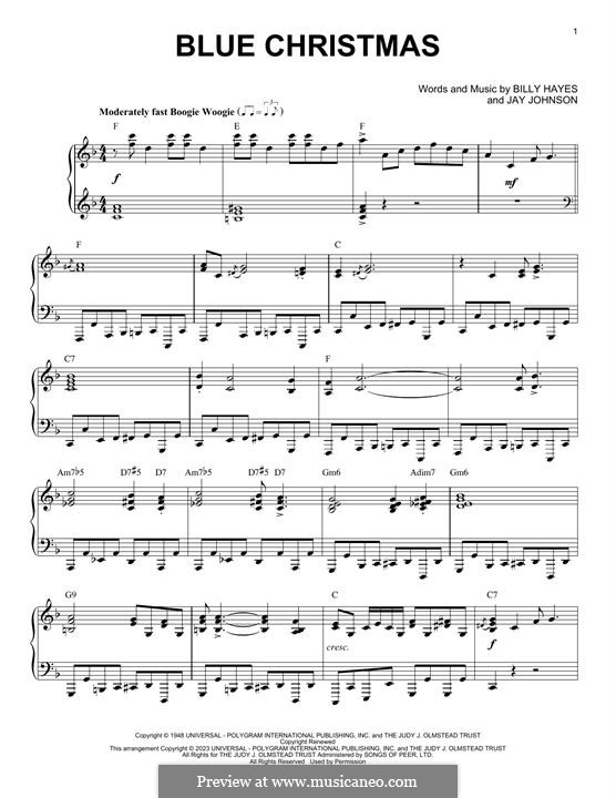 Piano version (Blue Christmas) by B. Hayes, J. Johnson on MusicaNeo