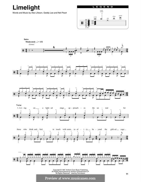 Limelight (Rush) by A. Lifeson, G. Lee, N. Peart - sheet music on MusicaNeo