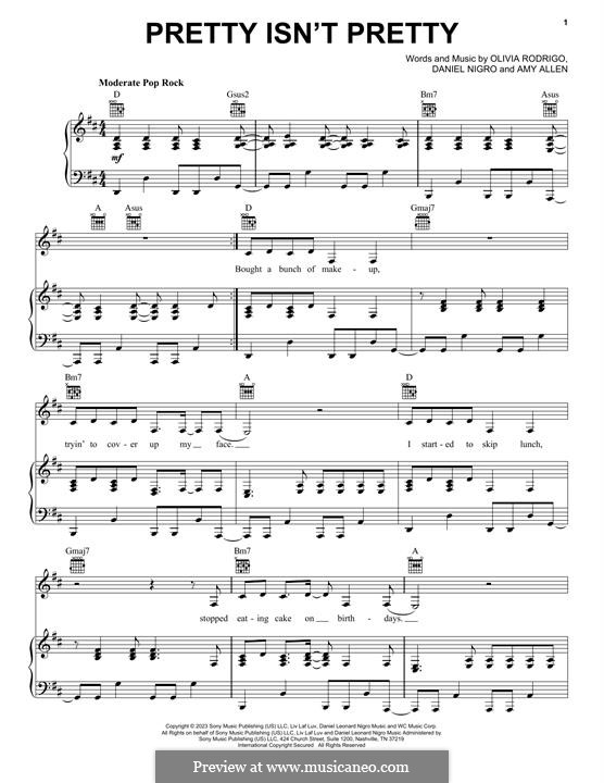 Pretty Isnt Pretty Olivia Rodrigo By D Nigro Sheet Music On Musicaneo 1120