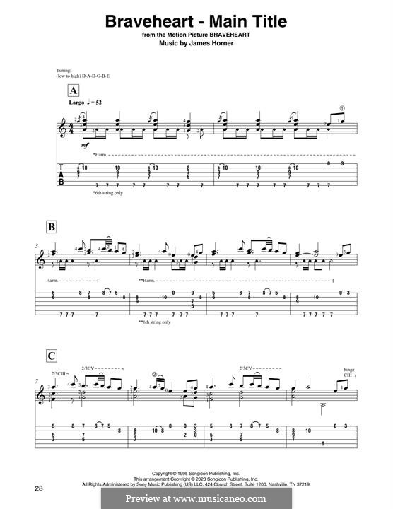 Braveheart - Main Title by J. Horner - sheet music on MusicaNeo