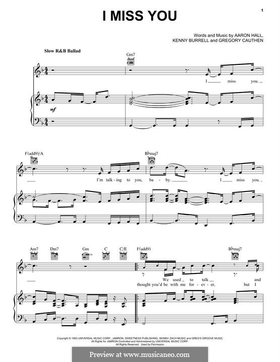 I Miss You (Aaron Hall) by G. Cauthen - sheet music on MusicaNeo