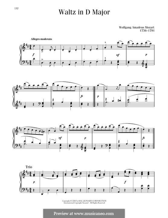 Waltz In D Major by W.A. Mozart - sheet music on MusicaNeo