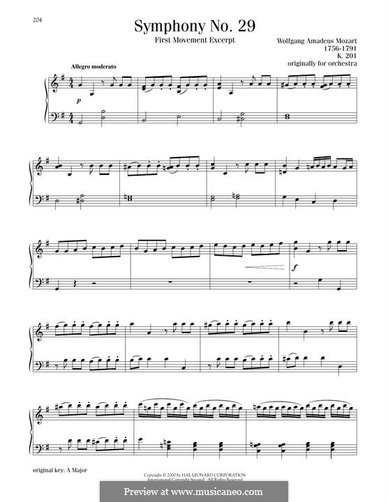 Symphony No.29 in A Major, K.201 by W.A. Mozart - sheet music on MusicaNeo