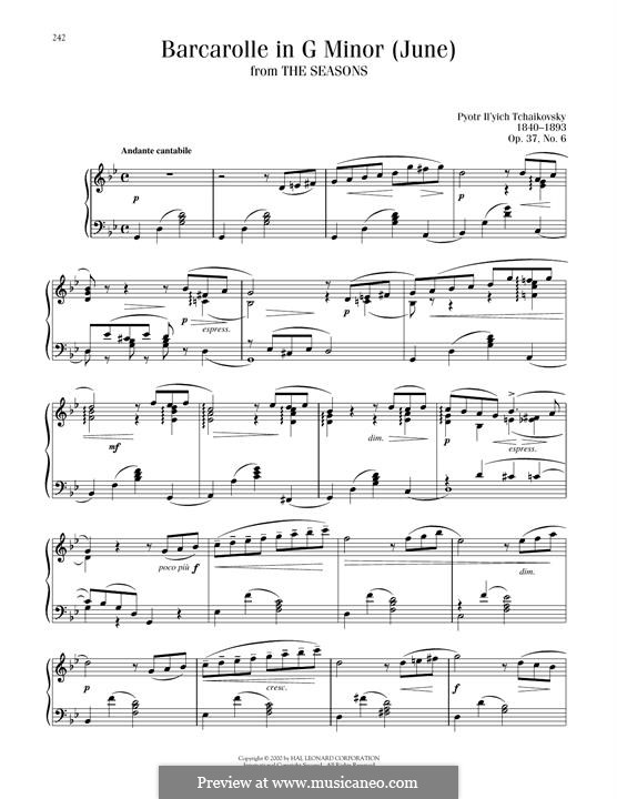 No.6 June (Barcarole) (The Seasons, TH 135 Op.37a) by P. Tchaikovsky on ...